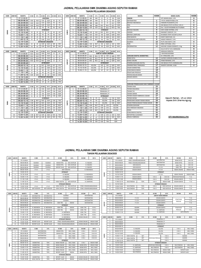 Jadwal Pelajaran 2024-2025 Revisi | PDF