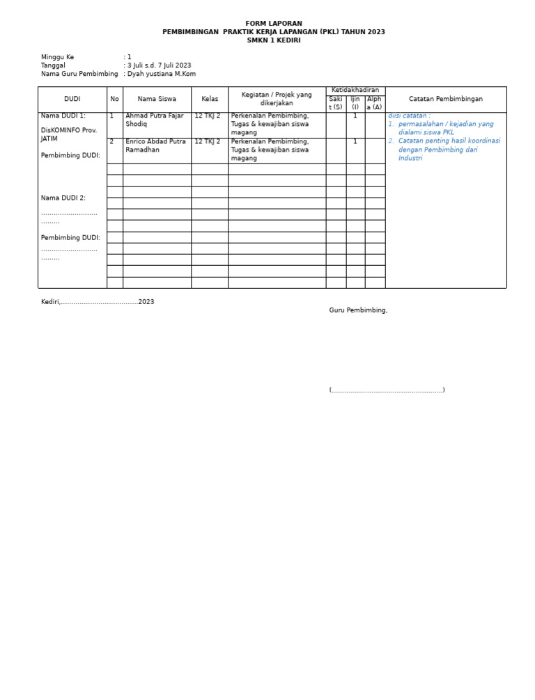 Laporan PKL SMKN 1 Kediri 2023 | PDF