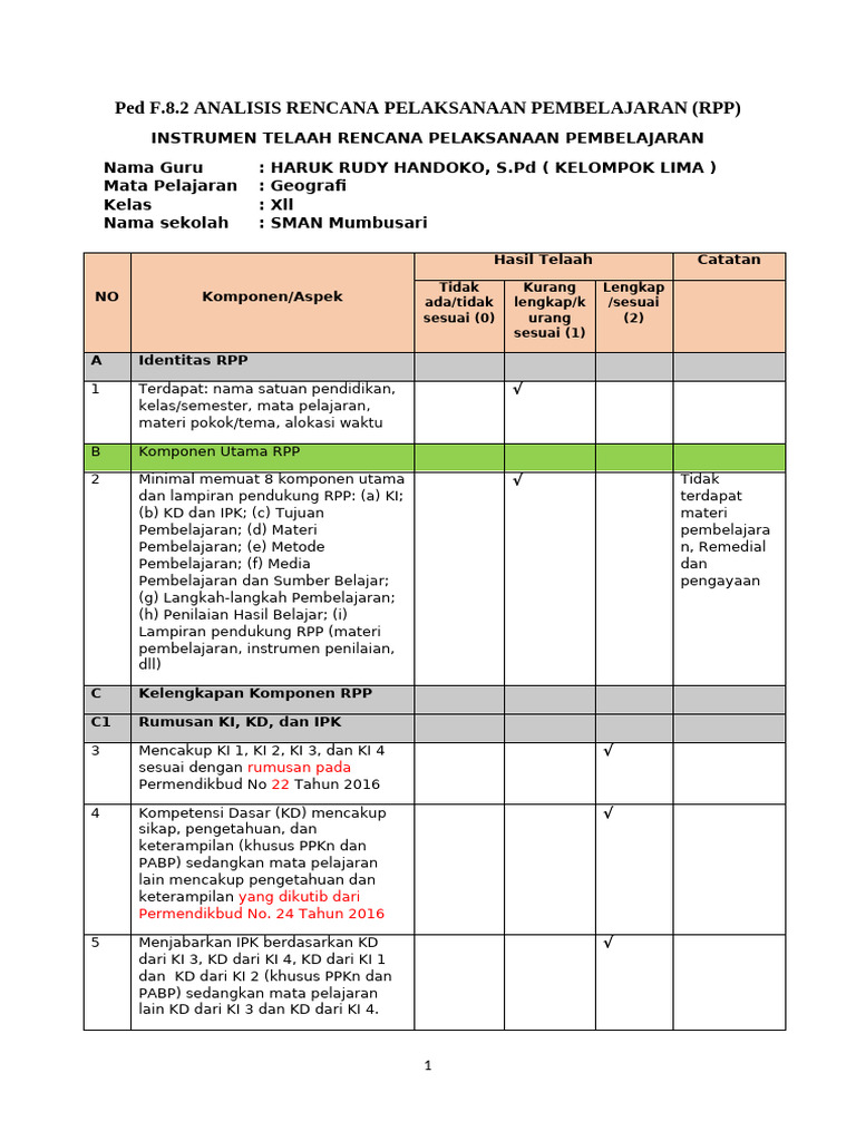 Hasil Telaah RPP 2017 | PDF