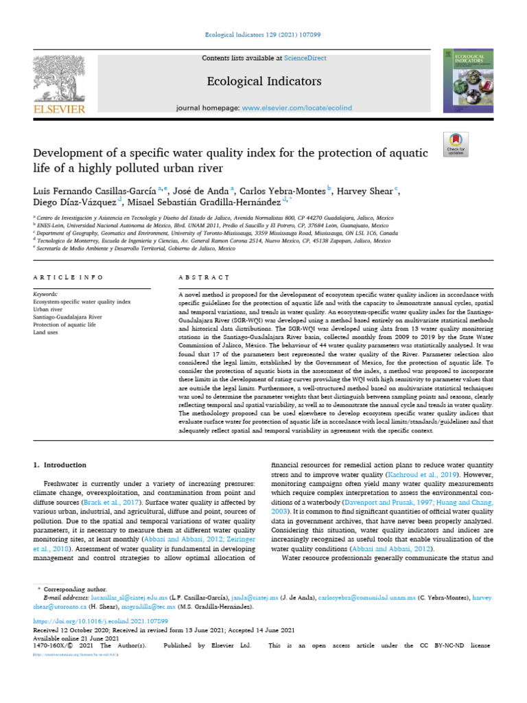 Urban River Water Quality Index Development | PDF | Water Quality ...