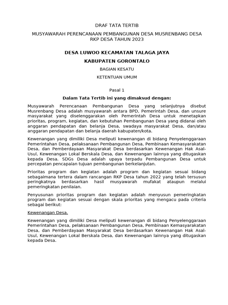 20 Format Tata Tertib Musrenbang Desa RKP Desa | PDF