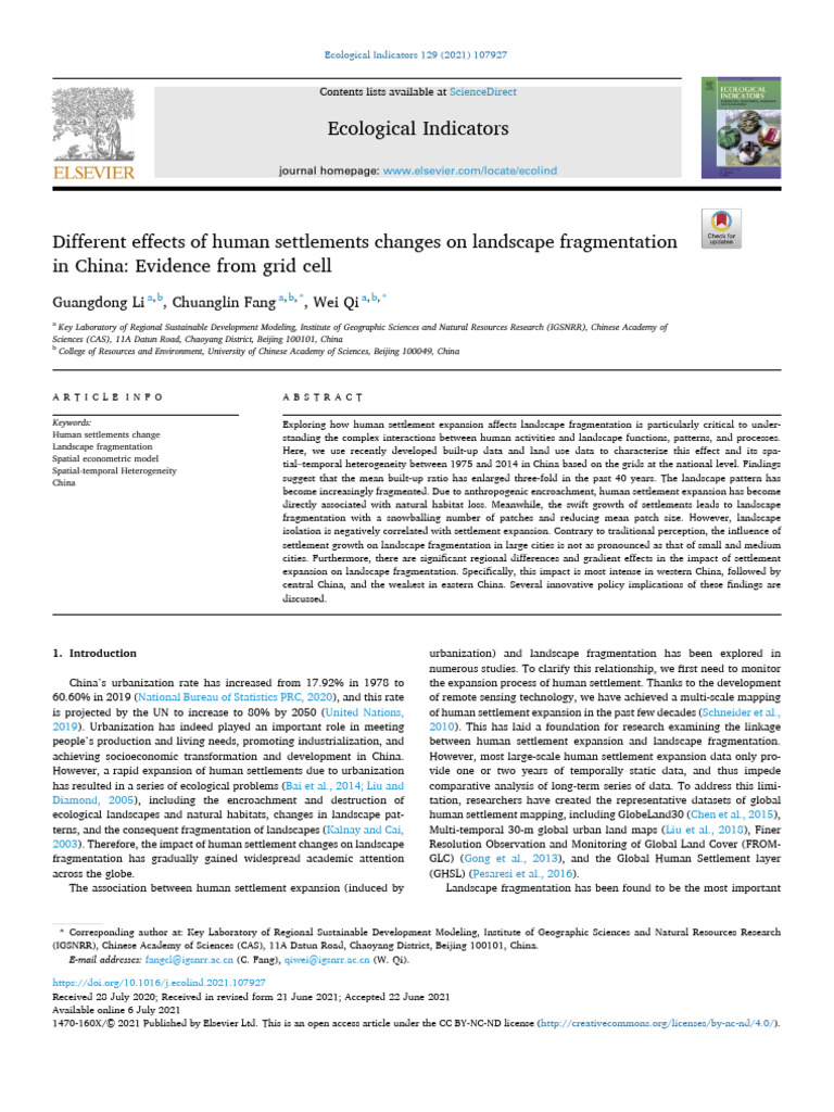 Different Effects of Human Settlements Changes On Landscape - 2021 ...