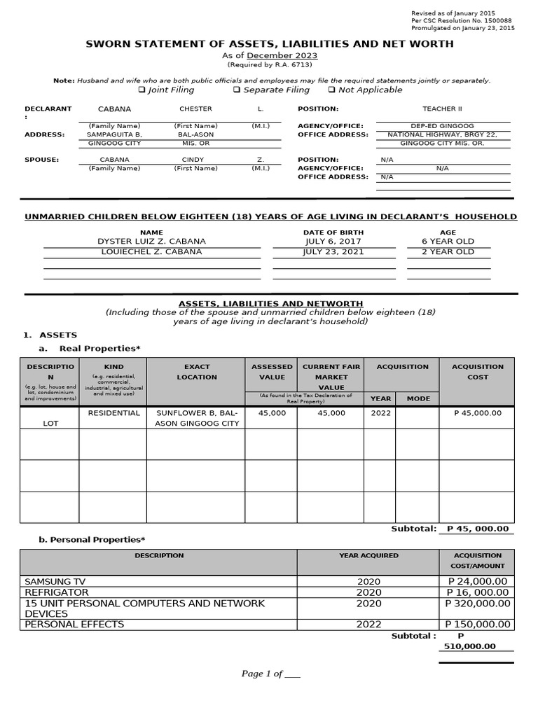 2015 Saln Form | PDF | Economies | Money