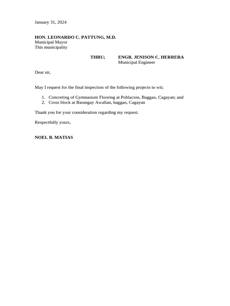 Letter Request Kap Matias | PDF