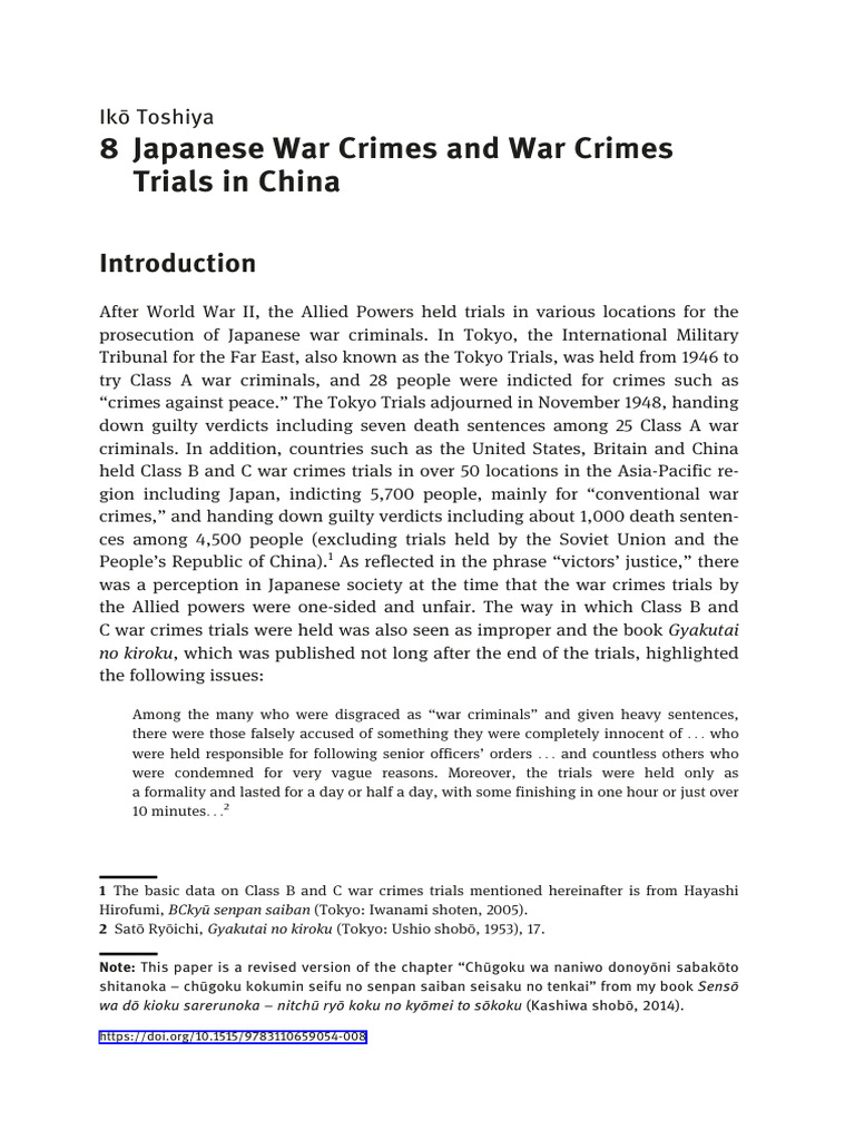 Toshiya - Japanese War Crimes and War Crimes Trials in China | PDF ...