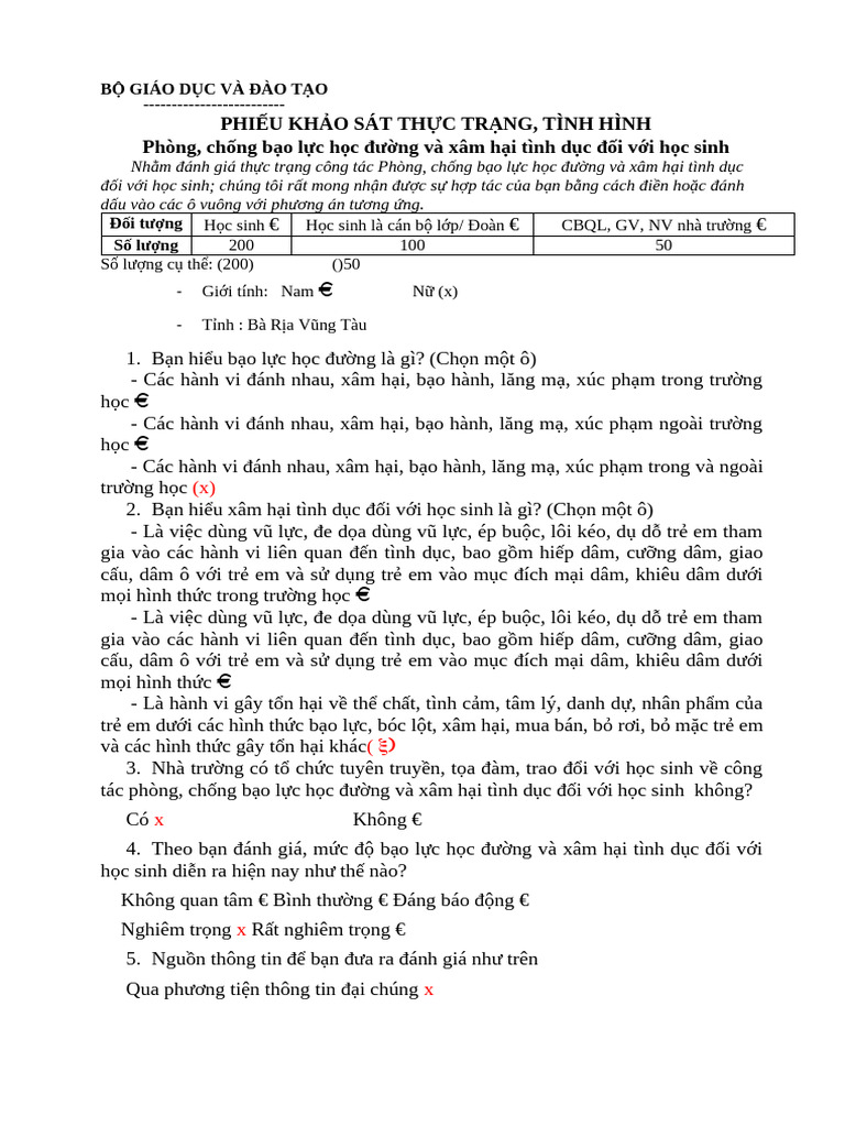 4 Phieu Khao Sat Tinh Hinh BLHD XHTE-4 2 | PDF