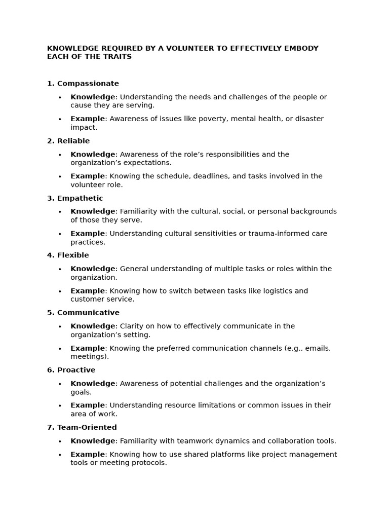 Essential Traits for Volunteer Success | PDF | Knowledge | Awareness