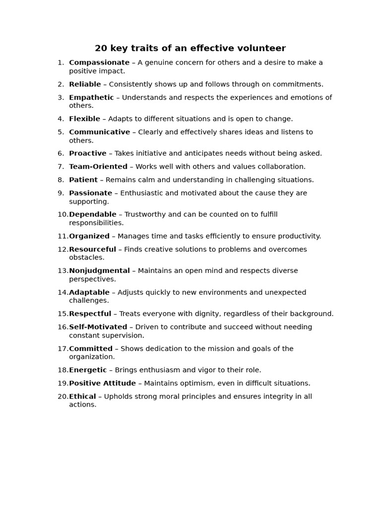 20 Key Traits of An Effective Volunteer | PDF