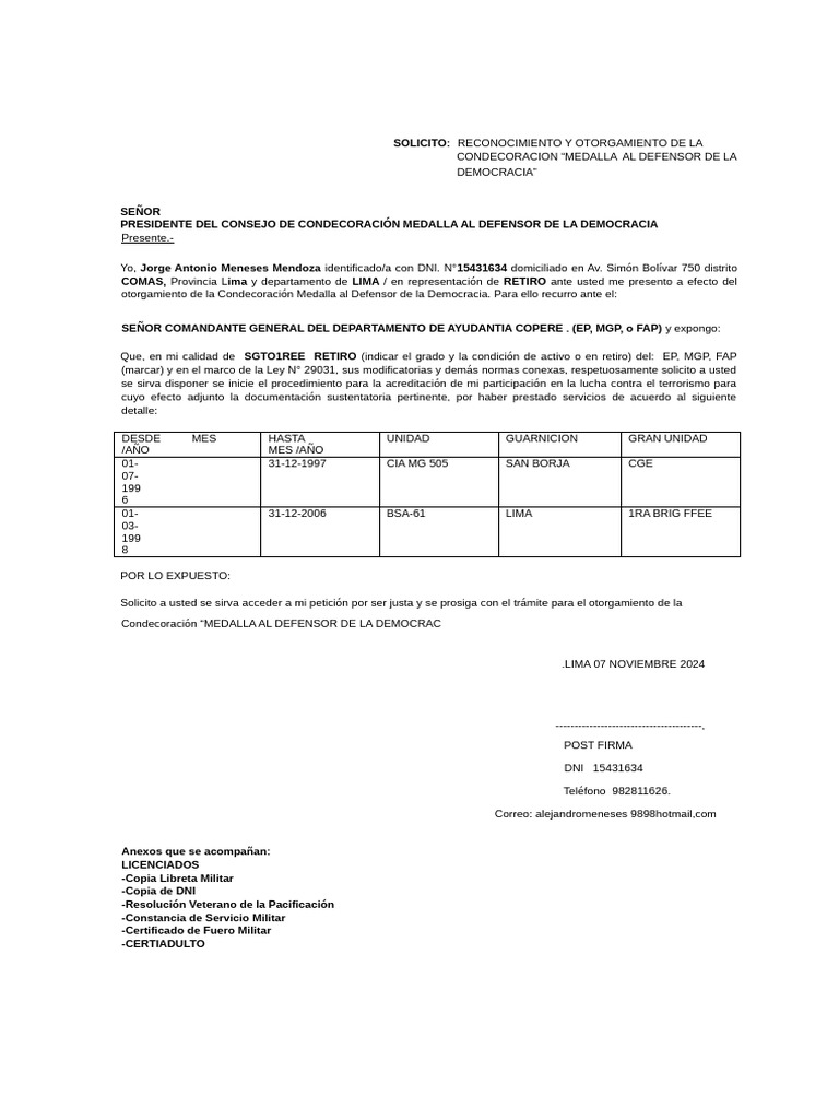 Solicitud de Medalla al Defensor 2024 | PDF | Gobierno