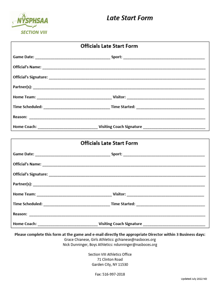 Late Start Form Rev 7 22 1 | PDF