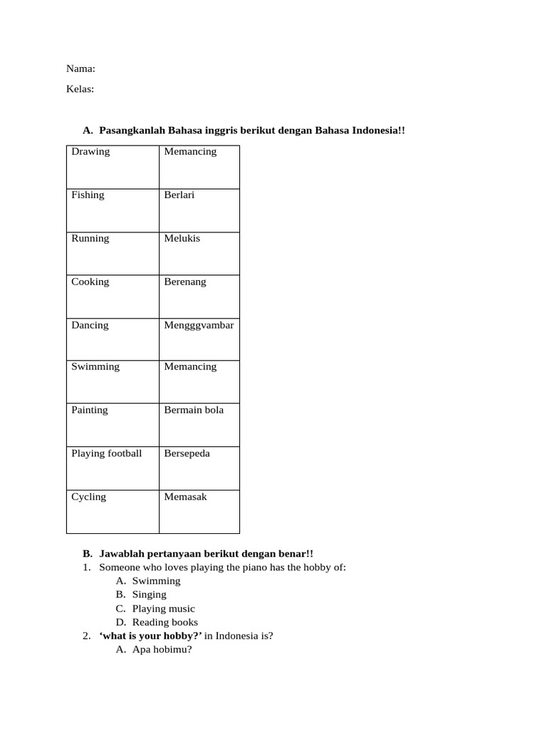 Uh 4 Bing Kelas 3 | PDF