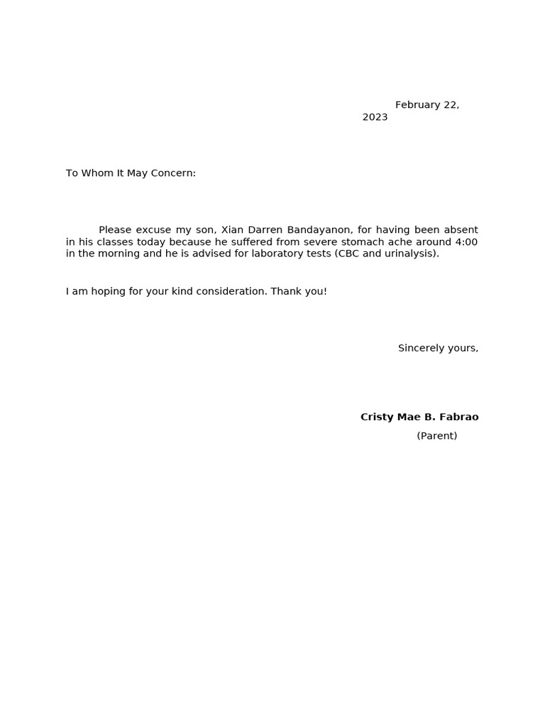 Excuse Letter | PDF