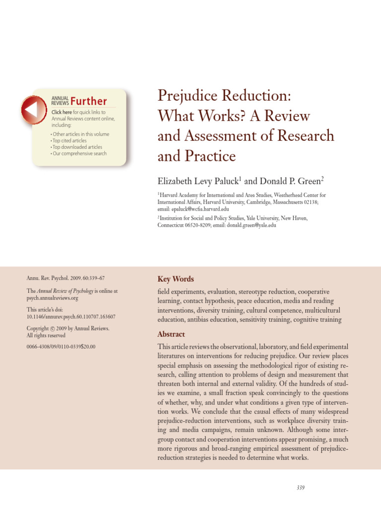 Prejudice Reduction - What Works - A Review and Assessment of Research ...