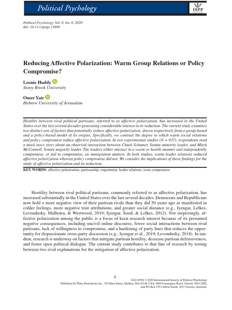 Reducing Affective Polarization- Warm Group Relations or Policy ...