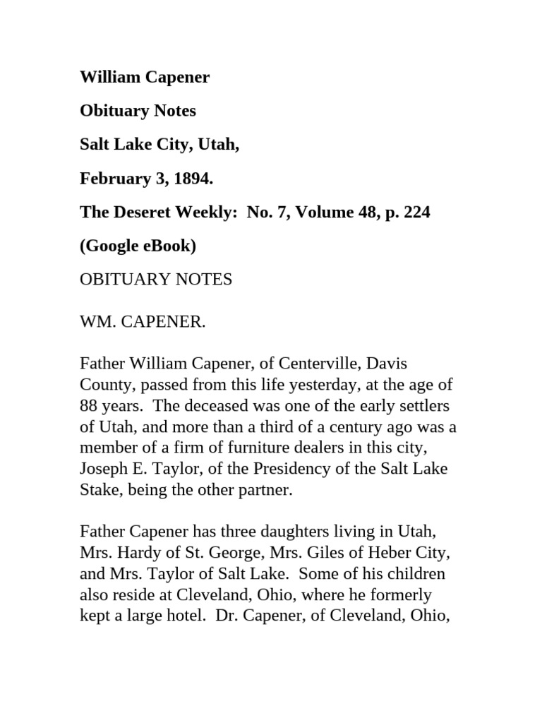 William Capener Obituary 1894 | PDF