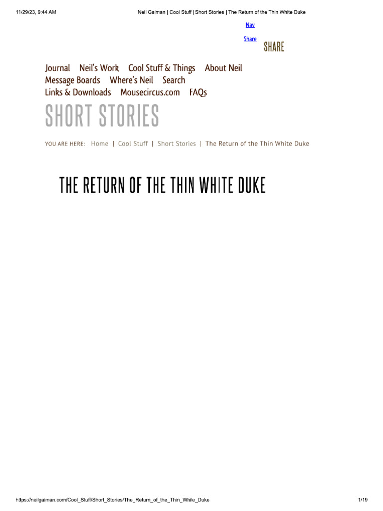 Neil Gaiman - Return of The Thin White Duke | PDF