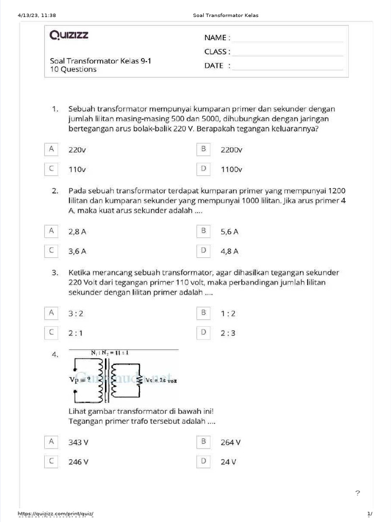 PDF Soal Transformator Kelas 9 2 Compress | PDF