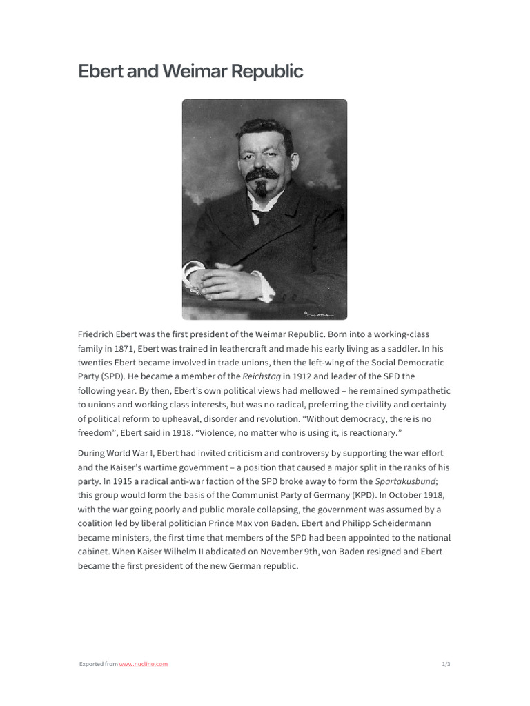 Ebert and Weimar Republic | PDF | Weimar Republic | Social Democratic ...