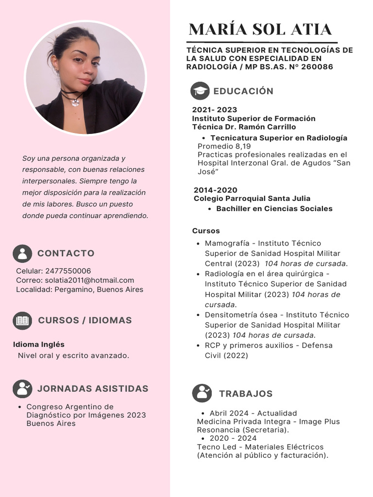 Curriculum Vitae - Atia, Maria Sol | PDF | Radiología | Medicina