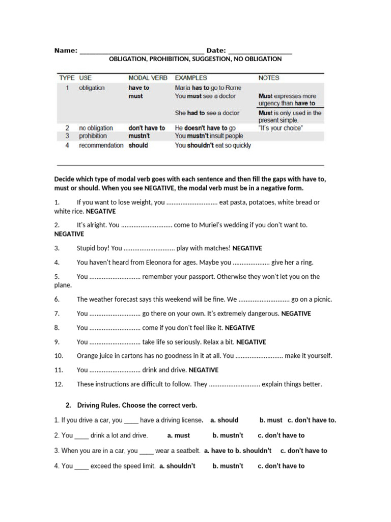 Modals Mixed Exercises | PDF