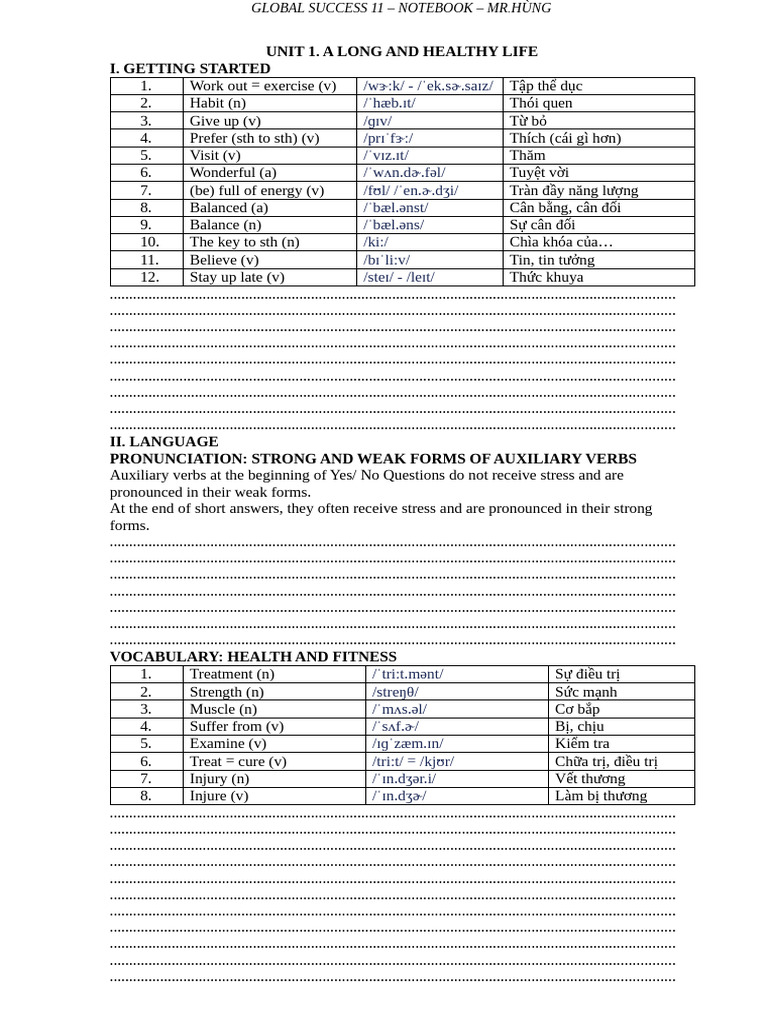 Global Success 11 - First Semester Notebook | PDF
