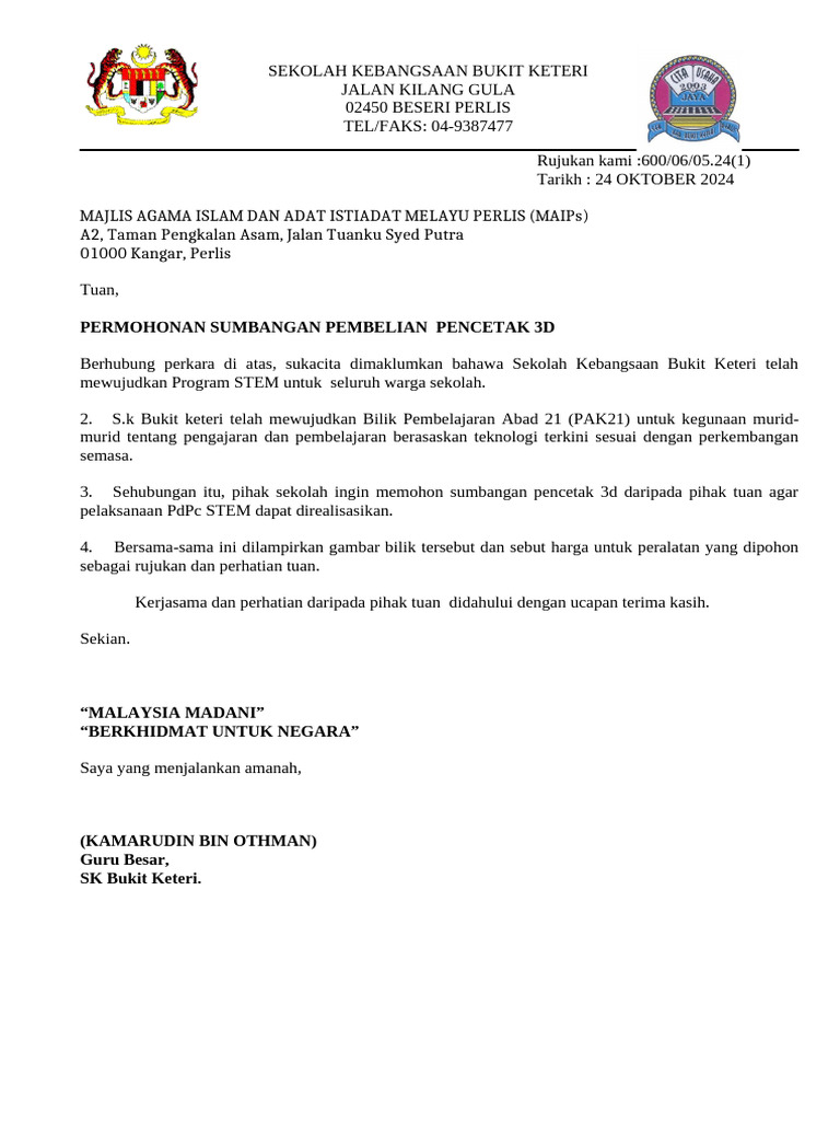 Surat Sumbangan LCD SKBK 2022 | PDF
