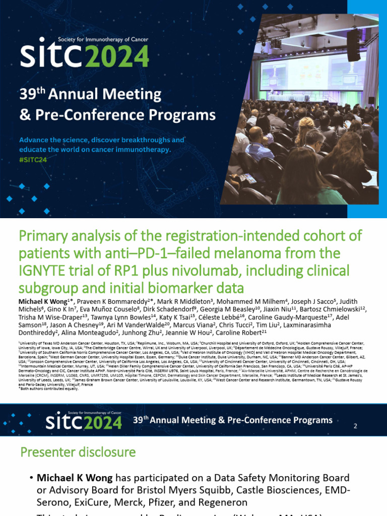 20241109-Replimune-IGNYTE Oral Presentation at SITC 2024 | PDF | T Cell ...