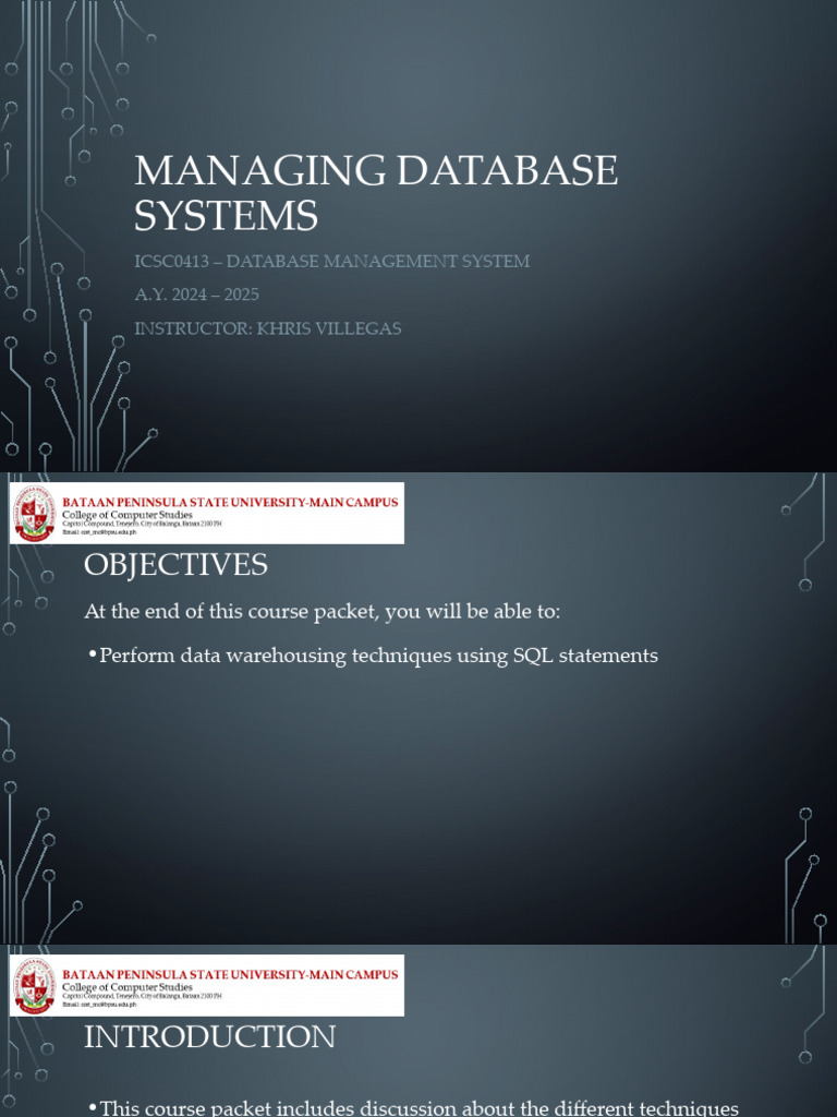 Managing Database Systems.pptx | PDF | Data Warehouse | Databases