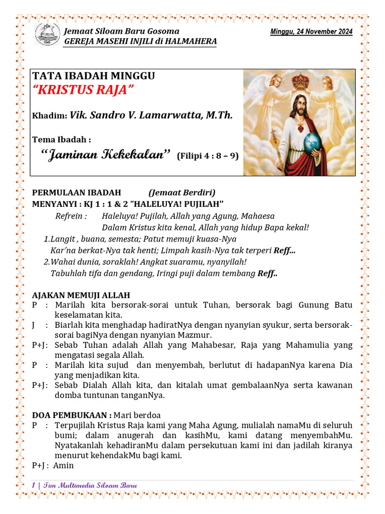 TATA IBADAH MINGGU KRISTUS RAJA (24 Nov 2024) | PDF
