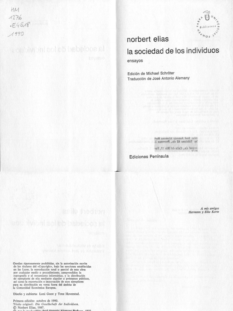 Elias, Norbert - 1990 - La Sociedad de Los Individuos Ensayos 1990 Pp15 ...