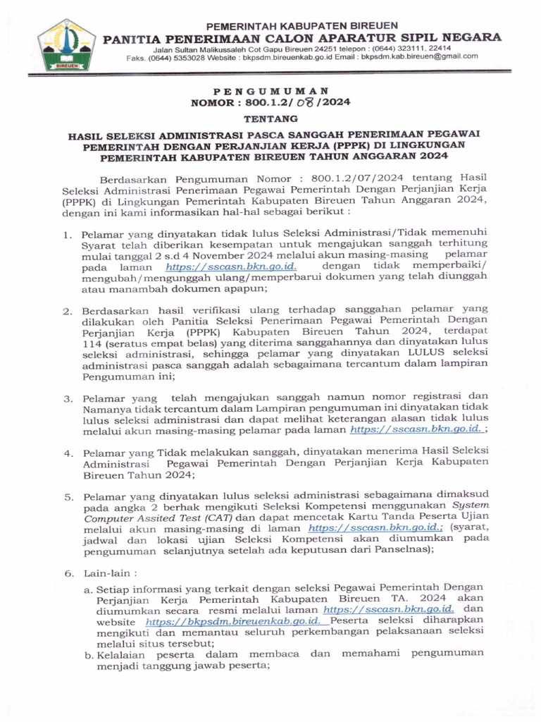 Pengumuman PPPK Pasca Sanggah Final 2024 | PDF