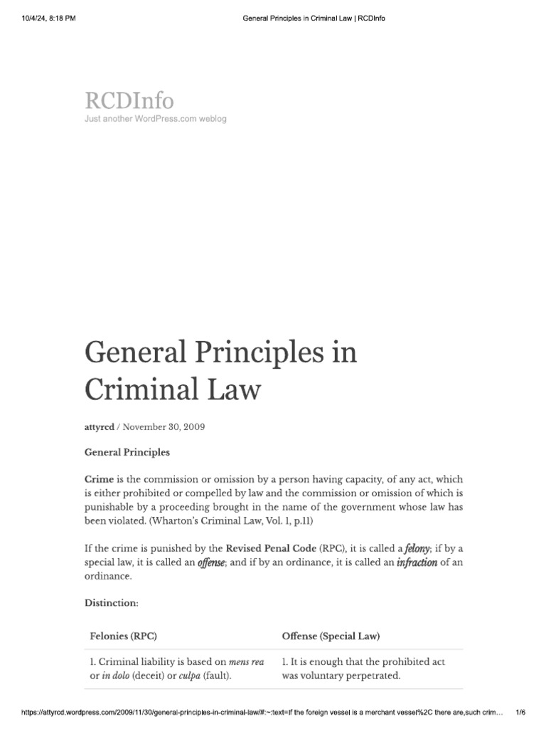 General Principles in Criminal Law | PDF