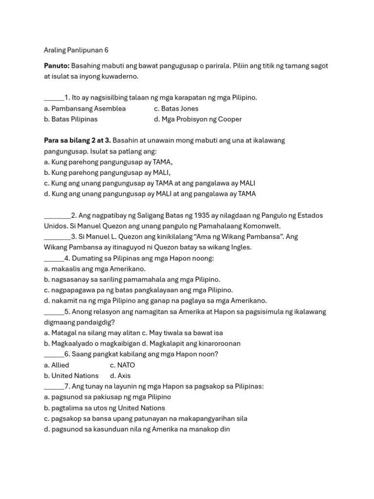 Activity Sheets Araling Panlipunan 6-11-25-24 | PDF