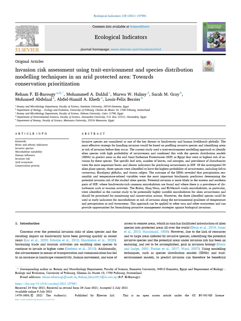 Invasion Risk Assessment Using Trait Environment and Species D - 2021 ...