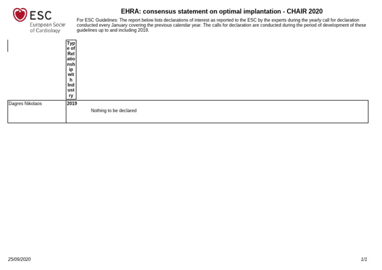 EHRA Consensus Statement On Optimal Implantation - CHAIR 2020 | PDF