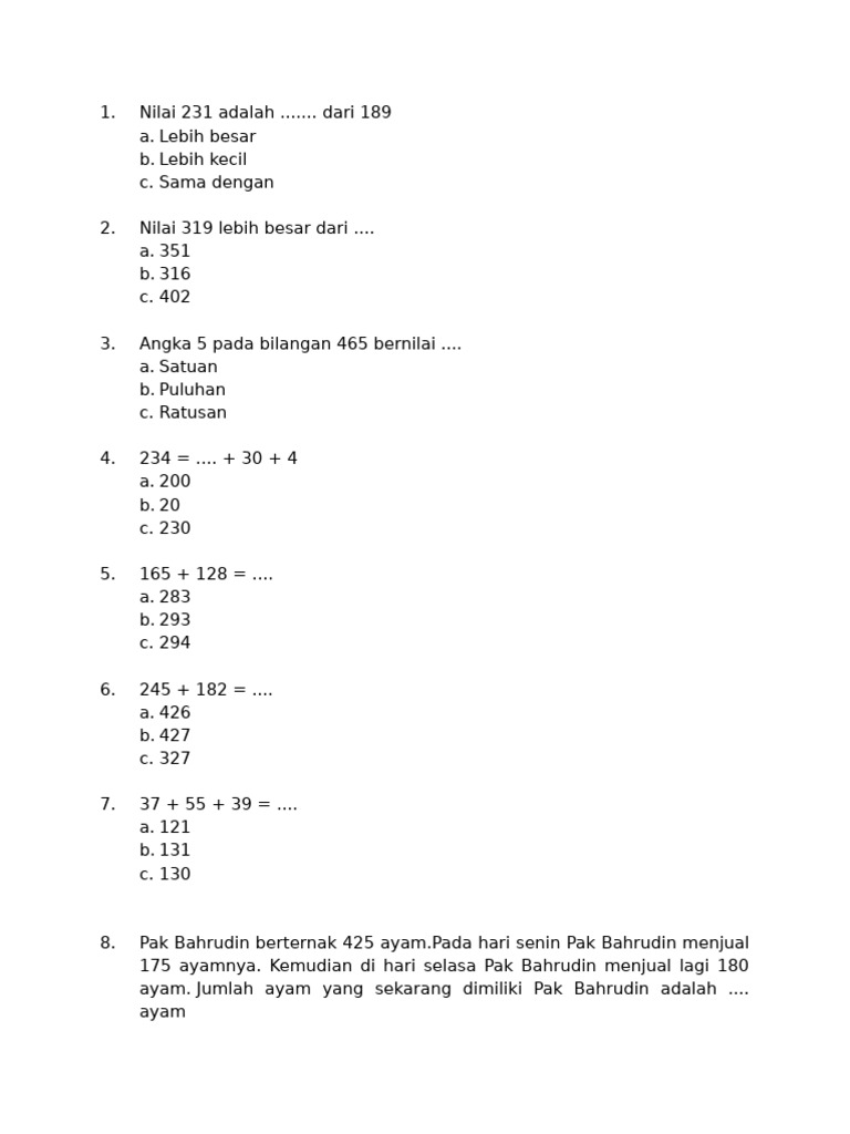 Soal Matematika Dasar untuk Anak-anak | PDF
