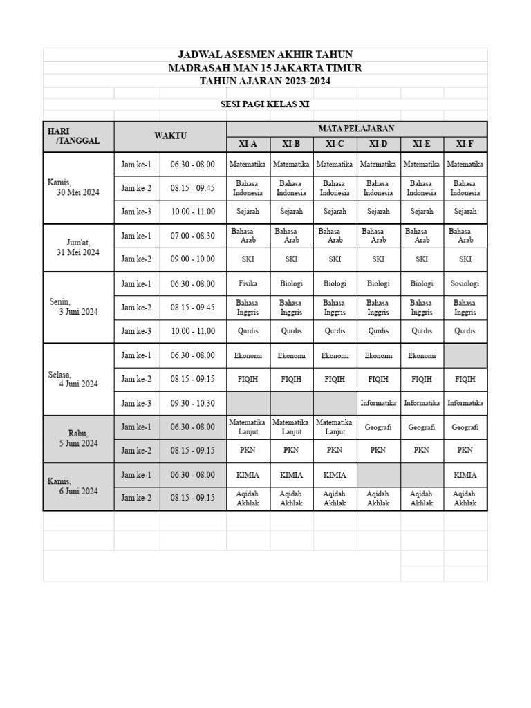 7. JADWAL PAT_2023-2024 | PDF