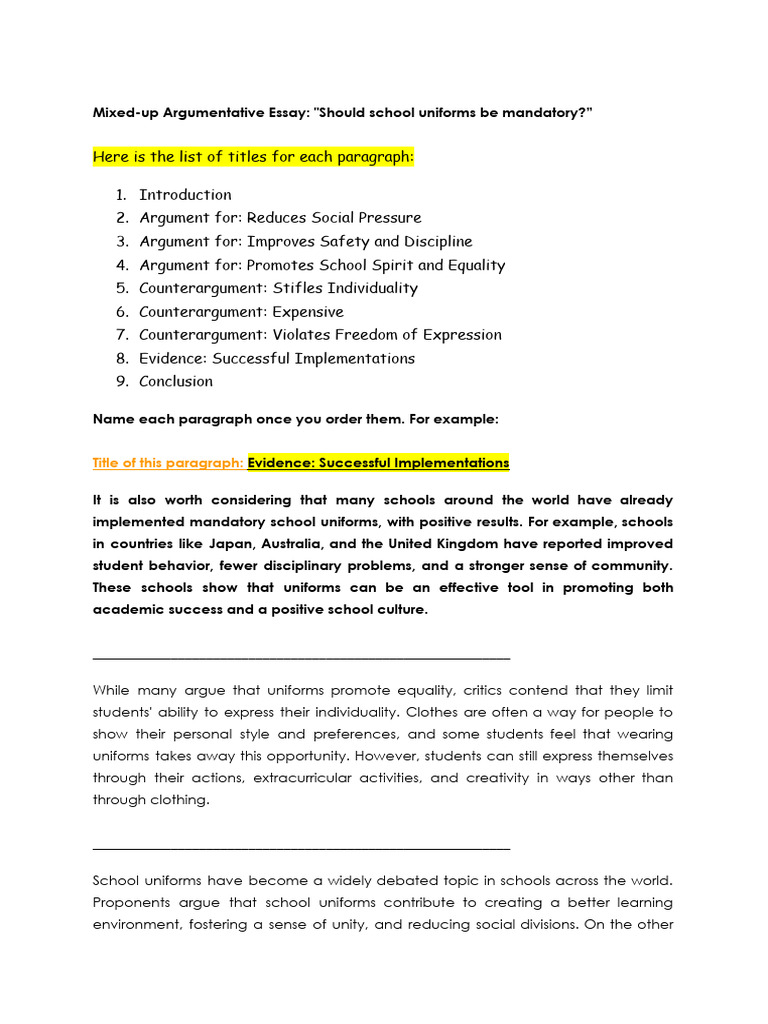 Mixed-up Argumentative Essay_ _Should school uniforms be mandatory ...