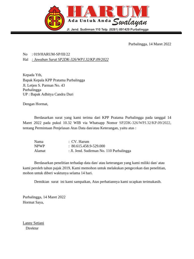 Surat Balasan KPP | PDF