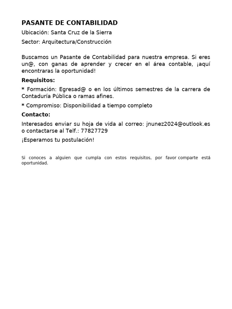 Pasante de Contabilidad | PDF