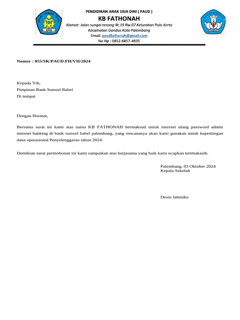 SK Bendahara BOSP PAUD 2024 (Panduanmengajar - Com) | PDF