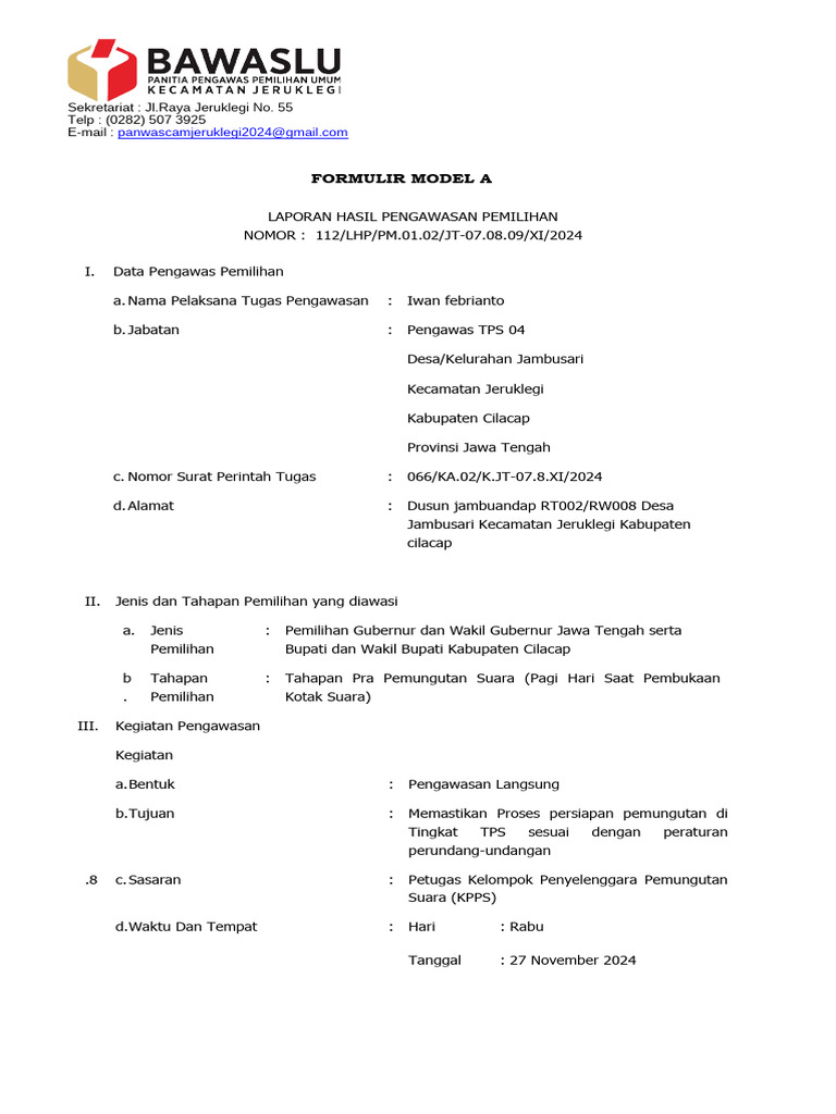 TPS 04 IWAN Form A Pengawasan Pilkada 2024 - (Pengawasan Pembukaan ... TPS 04 IWAN Form A Pengawasan Pilkada 2024 - (Pengawasan Pembukaan ...