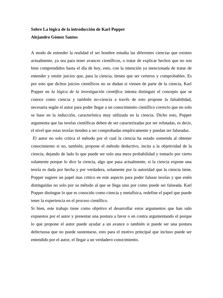 Sobre La Lógica de La Introducción de Karl Popper | PDF | Karl Popper ...