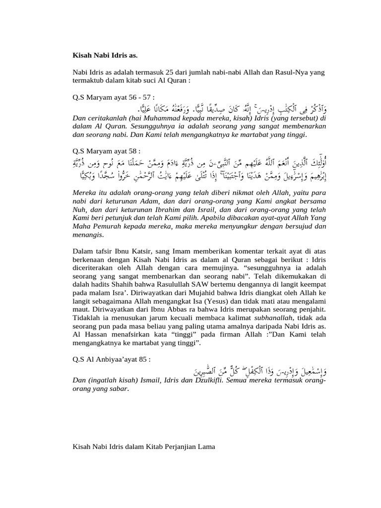 Kisah dan Keutamaan Nabi Idris AS | PDF