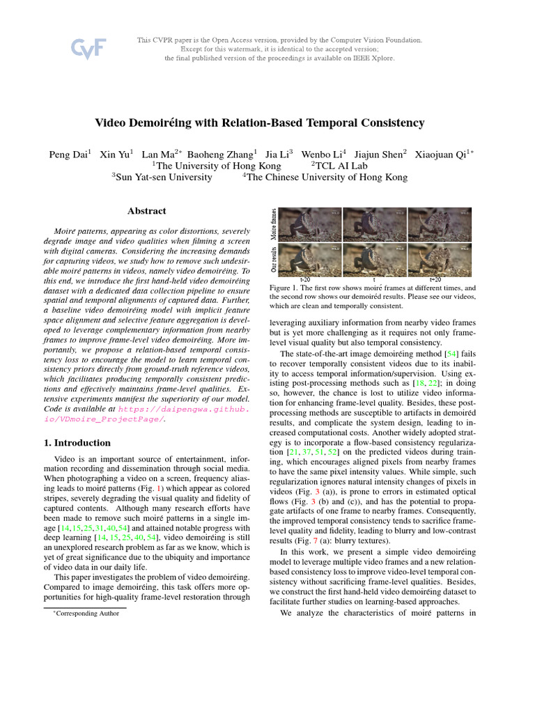 Video Demoireing With Relation-Based Temporal Consistency | PDF | Frame ...