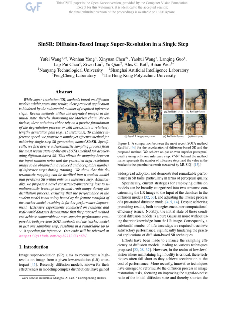 SinSR - Diffusion-Based Image Super-Resolution in A Single Step | PDF | Statistical Inference ...