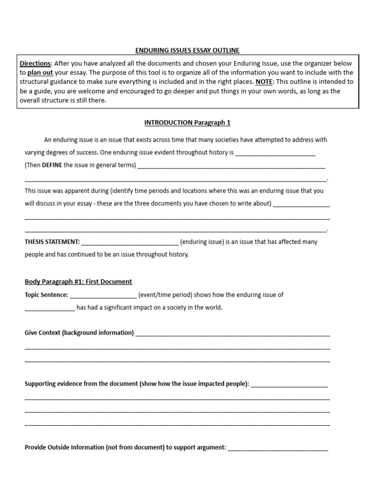 Copy of 2024 Enduring Issues Outline | PDF | Essays | Paragraph