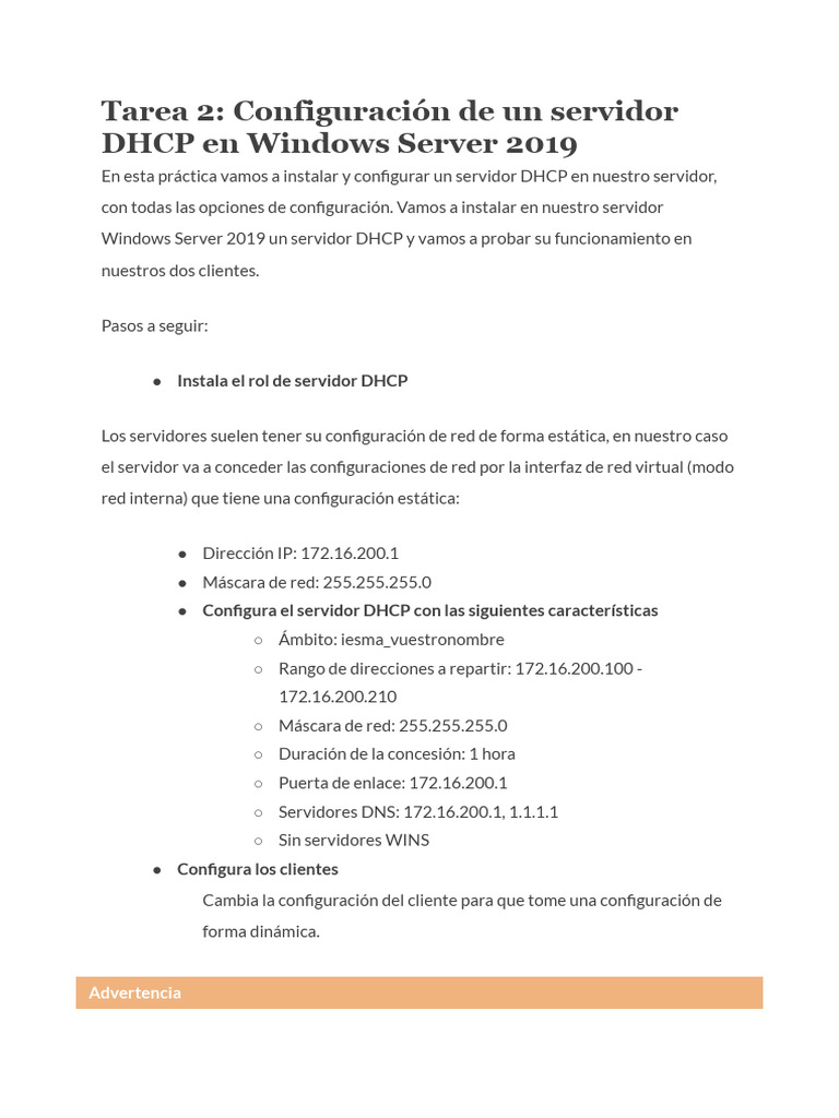 Configura DHCP en Windows Server 2019 | PDF