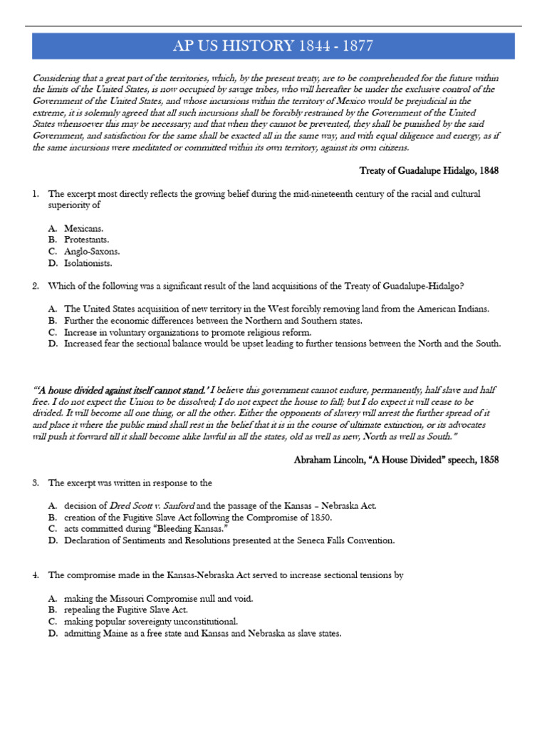 AP US History: 1844-1877 Exam Questions | PDF | Slavery In The United ...