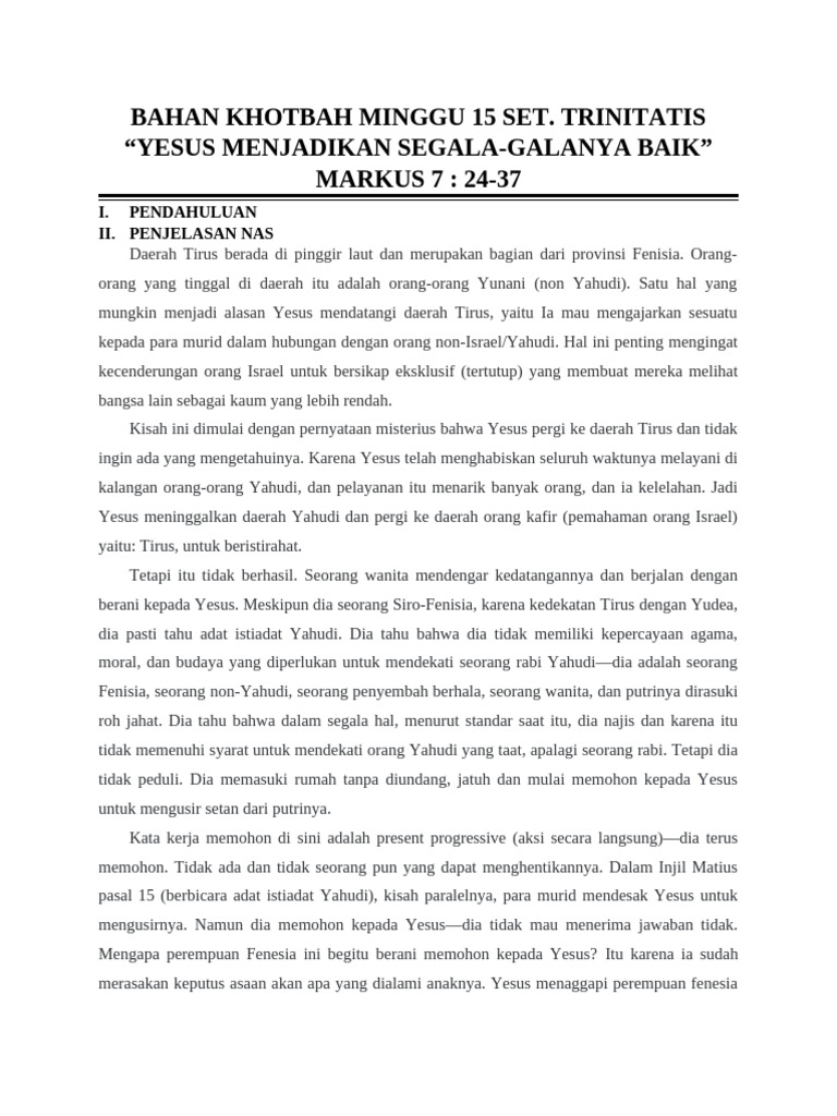 Bahan Khotbah Minggu 15 Set Trinitatis | PDF